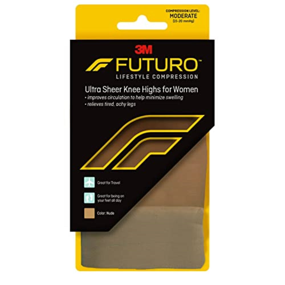 FUTURO Ultra Sheer Knee Highs for Women, Nude, 71061EN, Large, Moderat ...